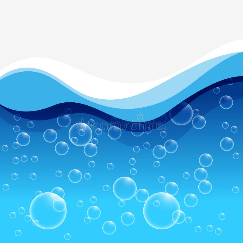 Background Template with Blue Waves and Bubbles Stock Vector ...