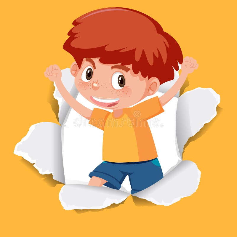 Background Template Design with Happy Boy on Yellow Paper Stock Vector ...