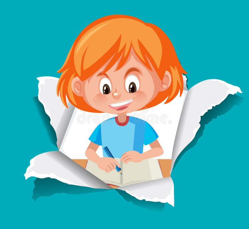 Background Template Design with Happy Girl Writing Notes Stock Vector ...