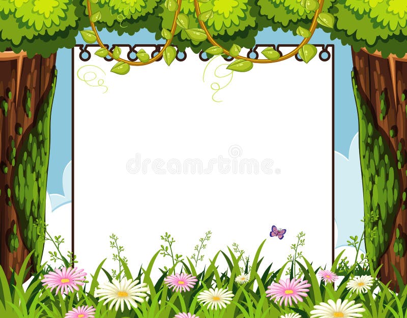Background Template Design with Trees and Flowers in the Forest Stock ...