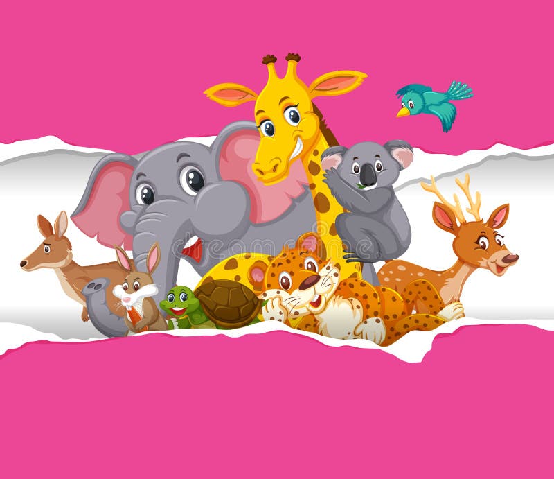 Background Template Design with Wild Animals on Pink Paper Stock Vector ...