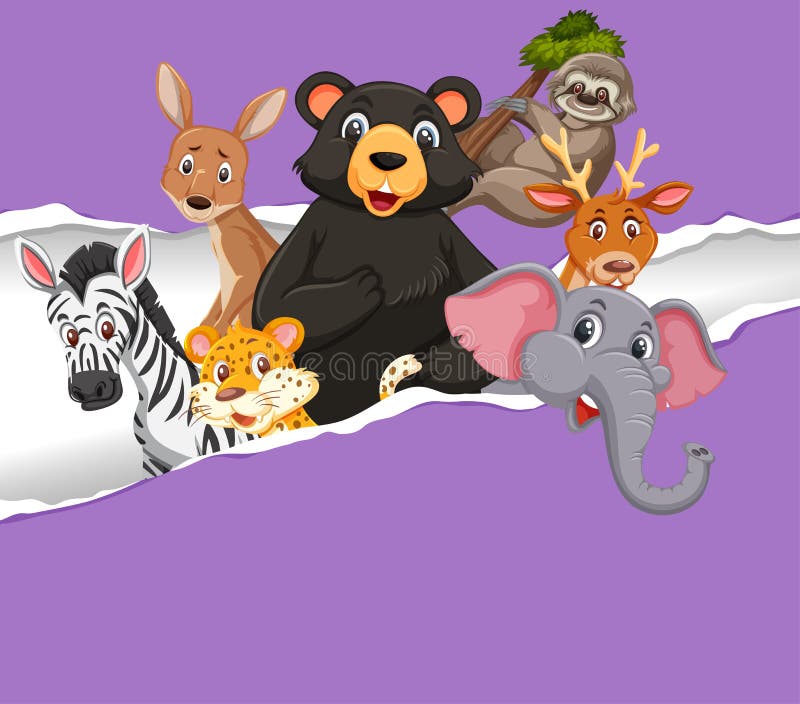 Background Template Design with Wild Animals on Purple Paper Stock ...