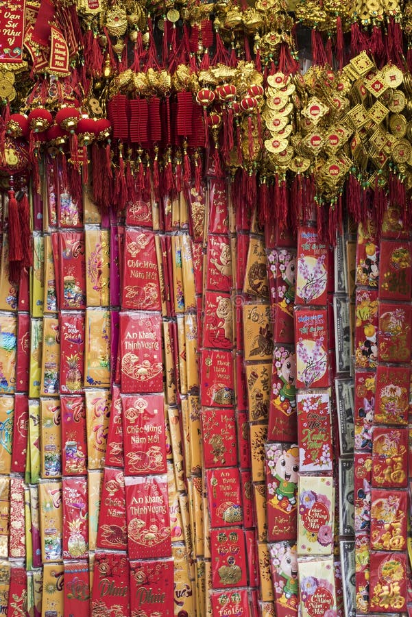 Background of Tet New Year Cards and Decorations Editorial Image ...