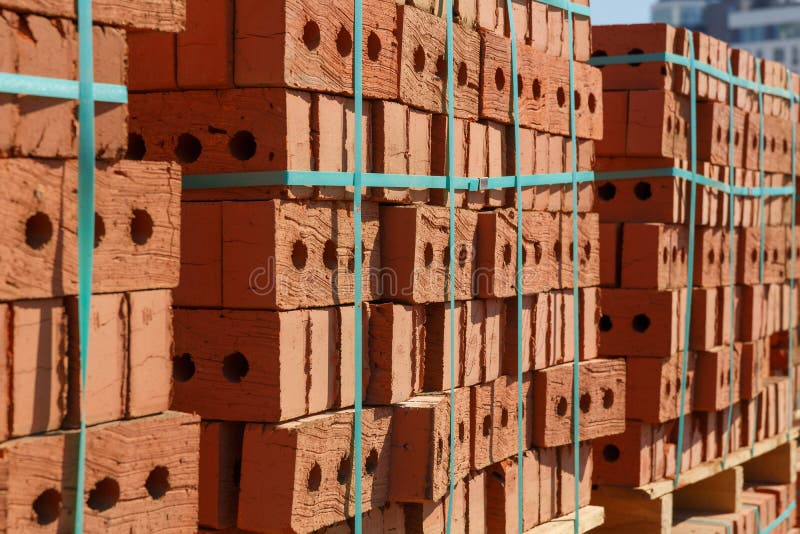 Red Brick Pallets at a Construction Site Stock Photo - Image of repair ...