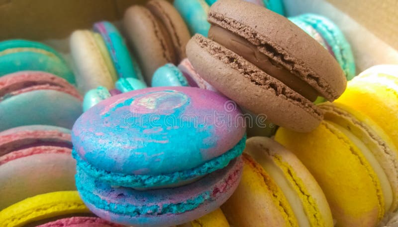 Background or Texture of Bright and Multicolored French Desserts ...