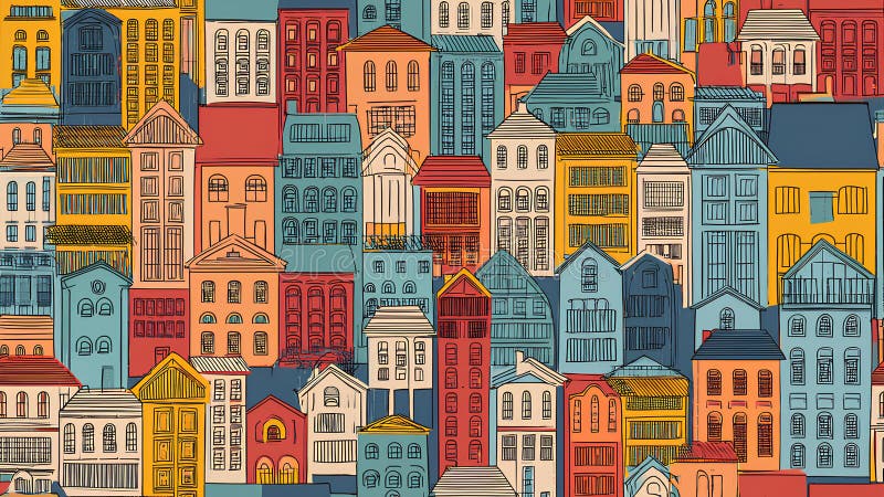 Background Texture: Buildings in Old Town. Seamless Pattern of Old Town ...