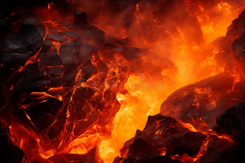 Background and Texture of Burning Lava Passing between Rocks Stock ...