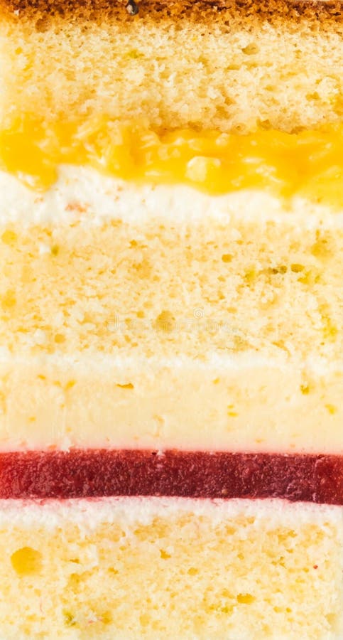 Background Texture of Cake Cut with Sponge Biscuit Mousse Layers. Macro ...