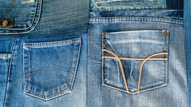 Background Texture of Denim Fabric with Pockets and Stitched Seams with ...