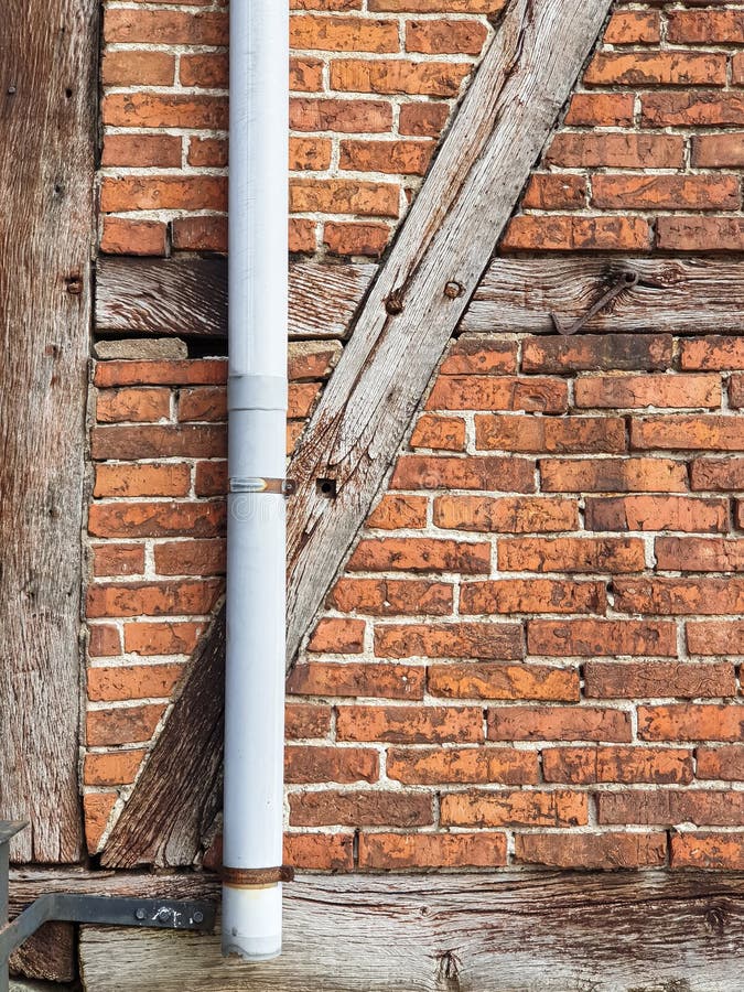 Background Texture Old Red Brick Wall of Half Timbered House with ...