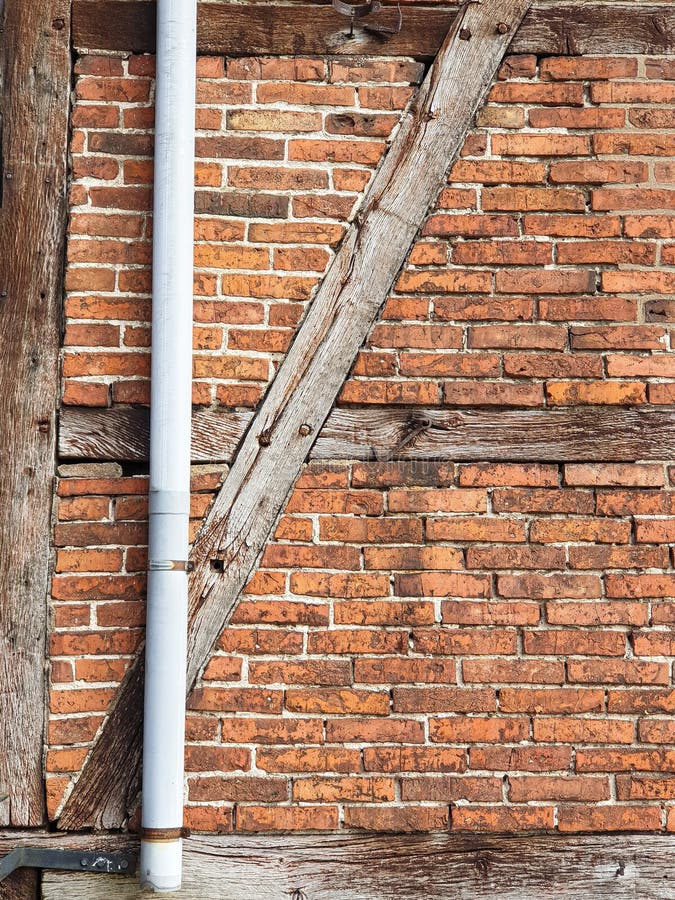 Background Texture Old Red Brick Wall of Half Timbered House with ...