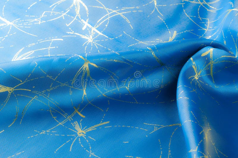 Background Texture, Pattern. Fabric Blue Silk with Gold Pattern Stock ...