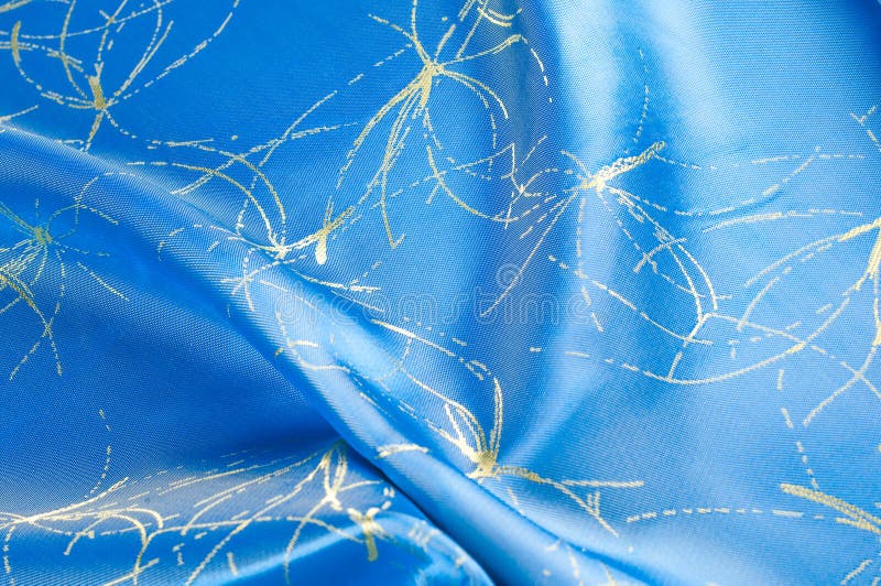 Background Texture, Pattern. Fabric Blue Silk with Gold Pattern Stock ...