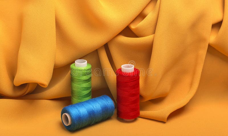 Background, Texture, Pattern Wavy Silk Fabric and Sewing Thread on ...