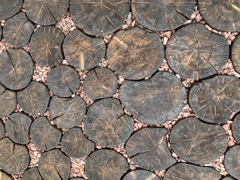 Background Texture: Pavement of Wooden Beams. the Path in the Yard is ...