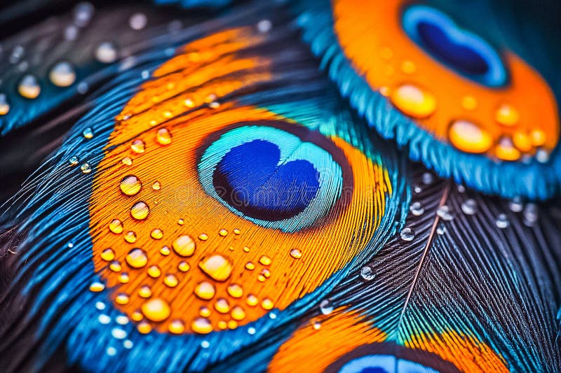 Background with Texture of Peacock Feathers Tail Close-up, in Vibrant ...