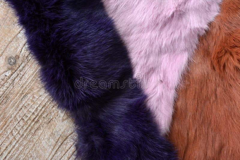 Brown Blue and Pink Rabbit Fur Background Texture on the Wooden Table ...