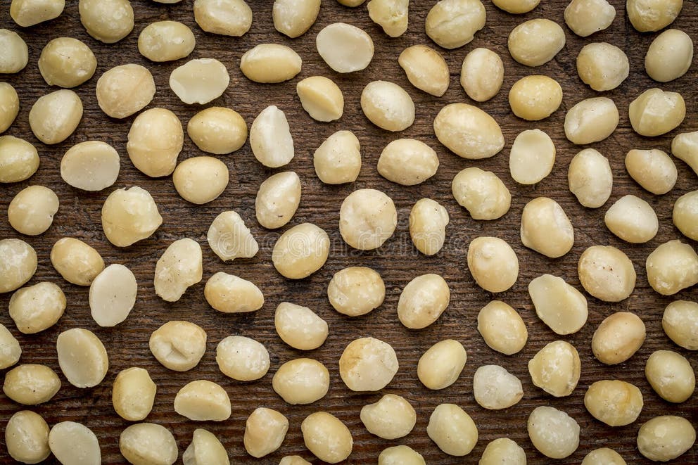 Background Texture of Shelled Macadamia Nuts on Rustic Wood - Top View ...