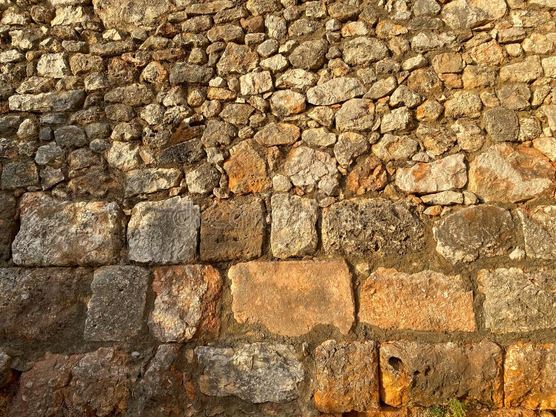 Background, Texture, Stone Wall of Round Stones Cobblestones Bricks ...