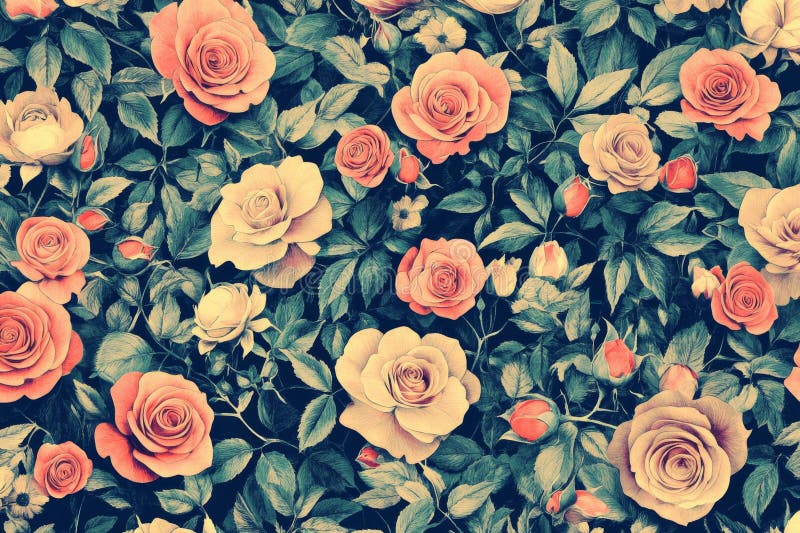 Background or Texture Use: Cotton Fabric Featuring a Vintage Roses ...