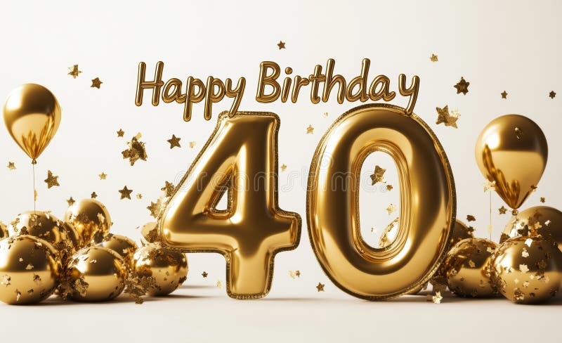 Background with 40th Birthday Greeting in Gold. 3D Rendering of the ...