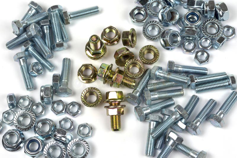 Fastening Metal Bolts and Nuts on White Background Stock Photo - Image ...