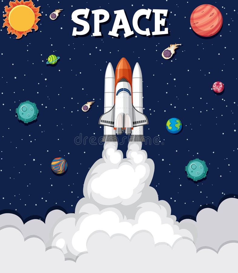 Background Theme of Space with Rocket Flying in the Space Stock Vector ...