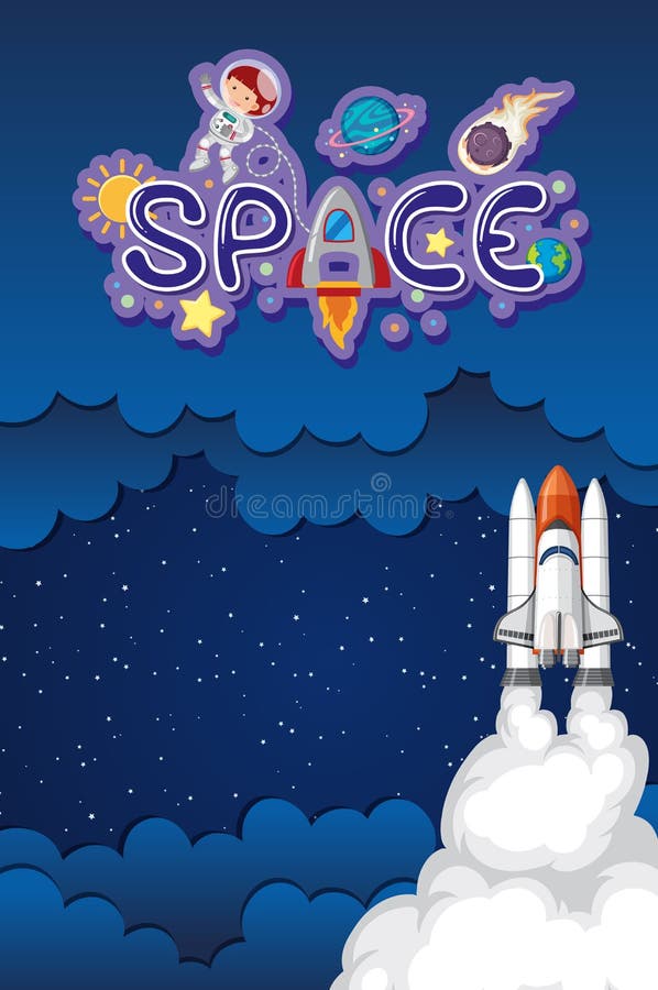 Background Theme of Space with Spaceship in the Sky Stock Vector ...