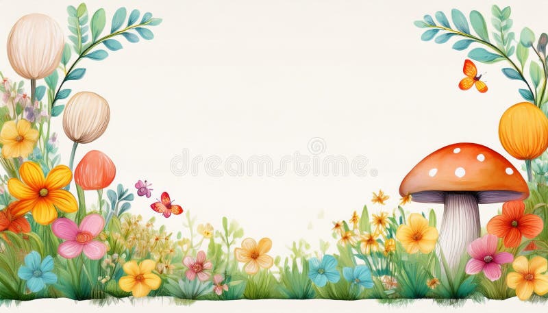 Background with Toadstool and Flowers Stock Illustration - Illustration ...