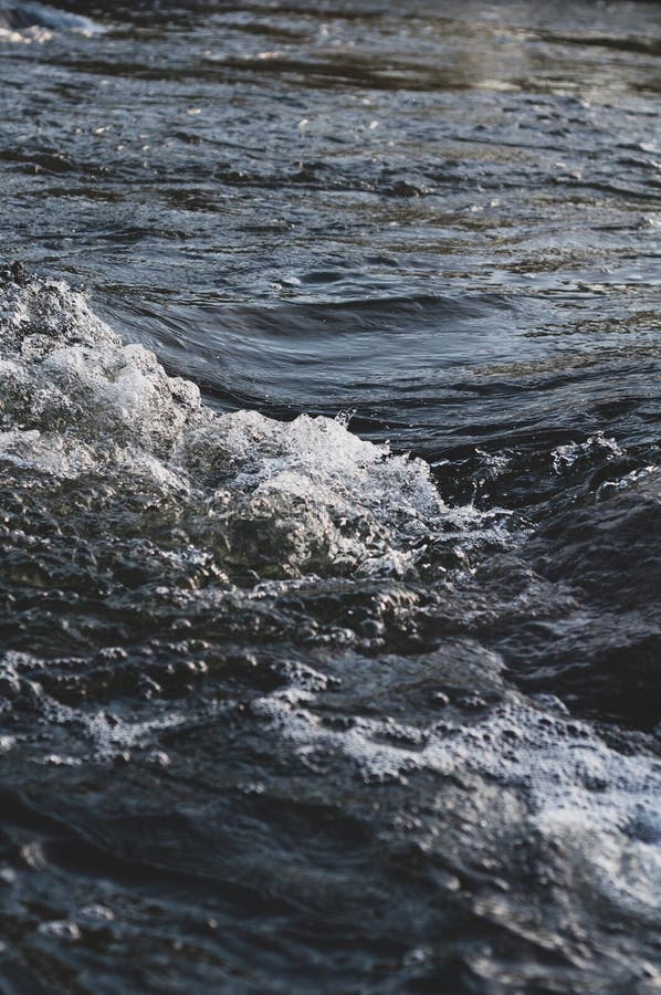 Background, Top View, Rapid Flow River with Dark Blue Water and White ...