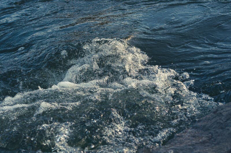 Background, Top View, Rapid Flow River with Dark Blue Water and White ...