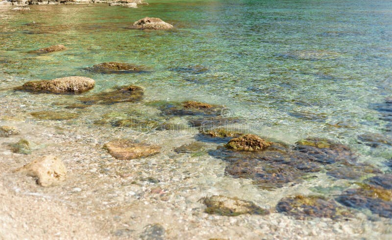 Background of Transparent Sea Water and Bottom, with Stones and Waves ...