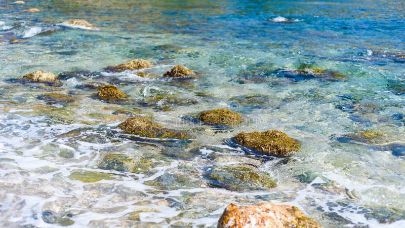 Background of Transparent Sea Water and Bottom, with Stones and Waves ...
