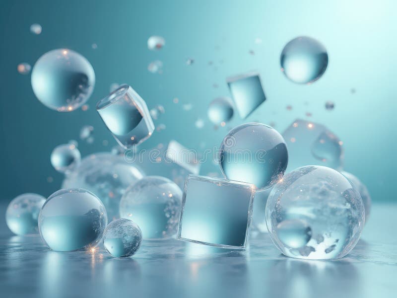 Background with Transparent Water Drops and Cubes, AI Generated Stock ...