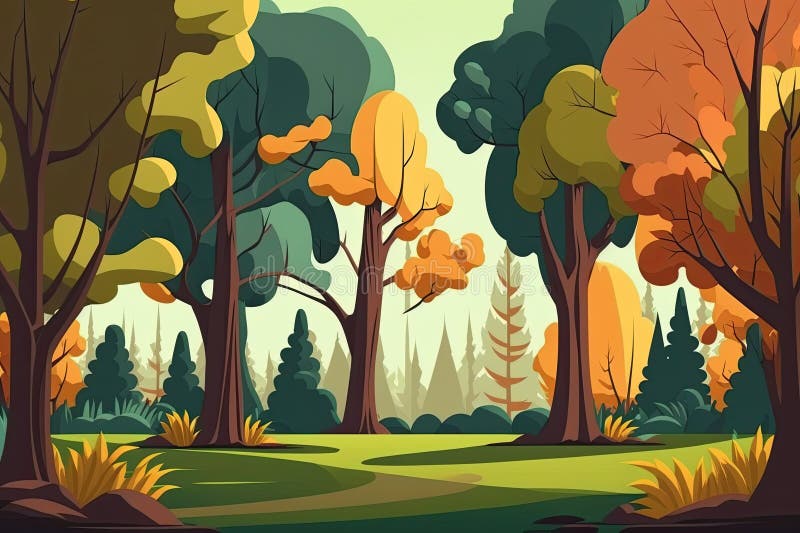 Background of Trees in a Cartoon Autumn Landscape, Illustration Stock ...