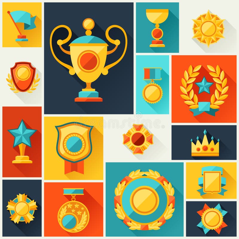 Background with Trophy and Awards in Flat Design Stock Vector ...