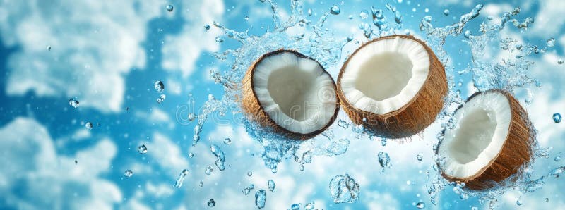 Background Tropical Ocean Beach Blue Sky Coconuts Splashed Milk Stock ...
