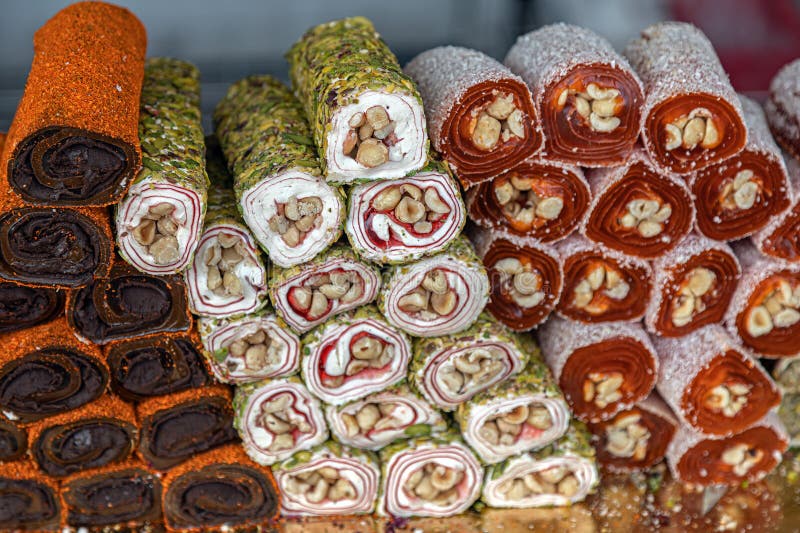 Background with Turkish Colored Homemade Sweets Stock Image - Image of ...