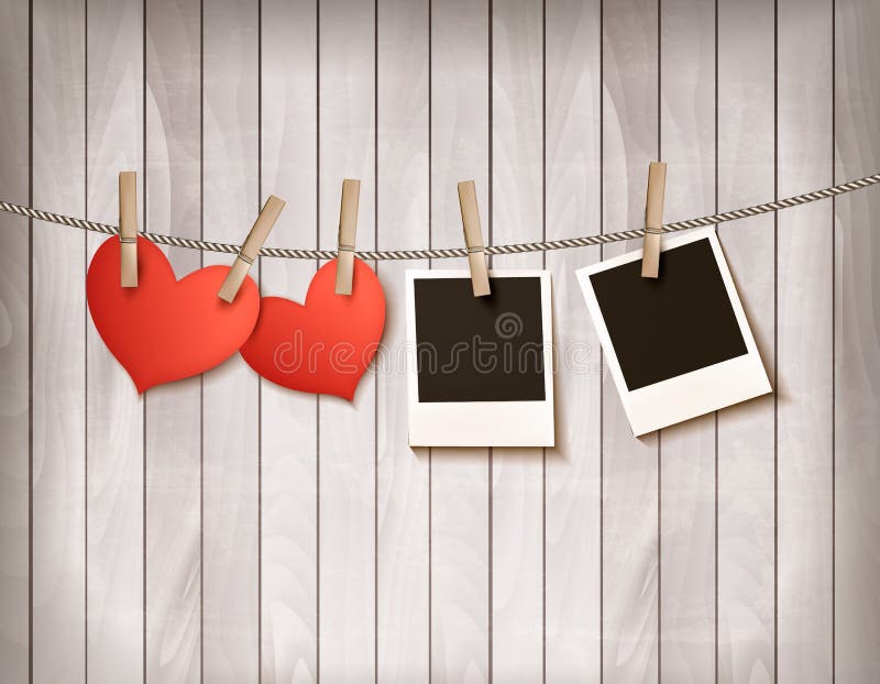 Background with Two Hearts and Two Photos. Valentine S Day Stock Vector ...