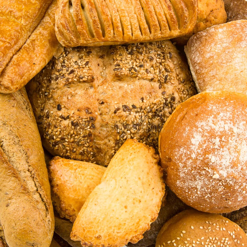 Background from Types of Bread and Sweet Pastries Stock Image - Image ...
