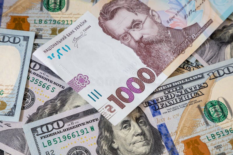 Background with Ukrainian Money and American Dollars Stock Image ...