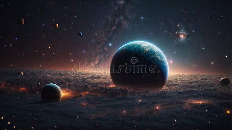 Background of the Universe with Many Stars and Planets. Generative a ...