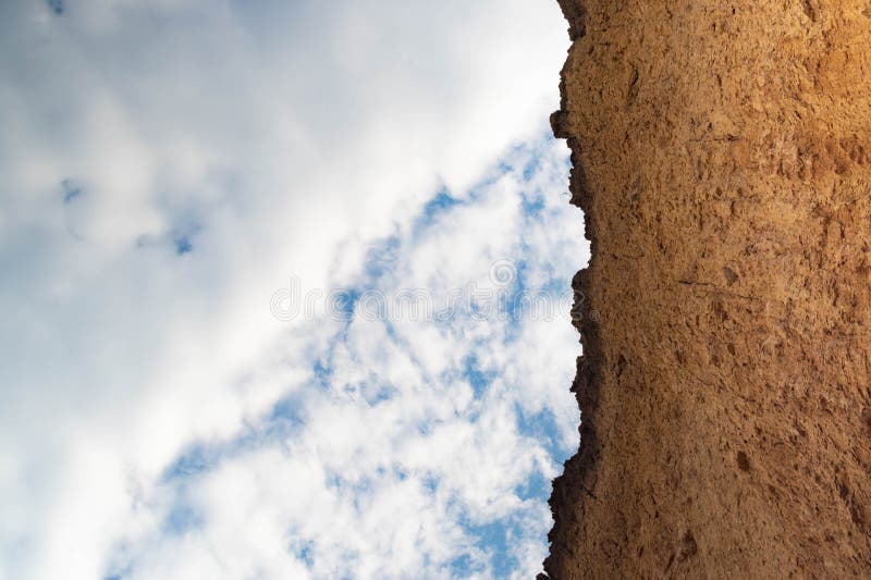 Background, Upward View, Blue Sky with Clouds and Mountains of Clay ...