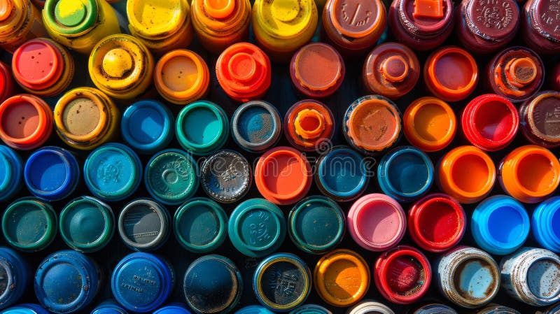 Background of Used Multicolored Plastic Caps from Plastic Bottles ...