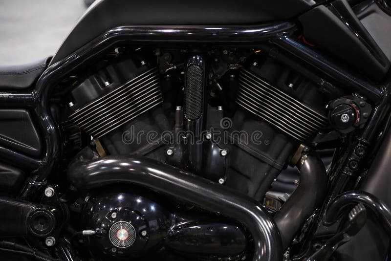 V-shaped Motorcycle Engine, 2 Cylinders Stock Photo - Image of shiny ...
