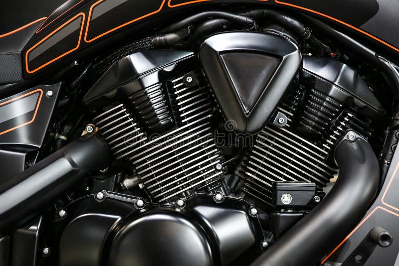 V-shaped Motorcycle Engine, 2 Cylinders Stock Photo - Image of shiny ...