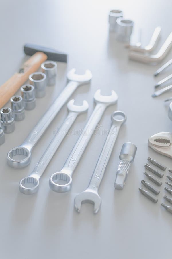 Background of a Variety of Tools for a Construction Worker on Gray ...