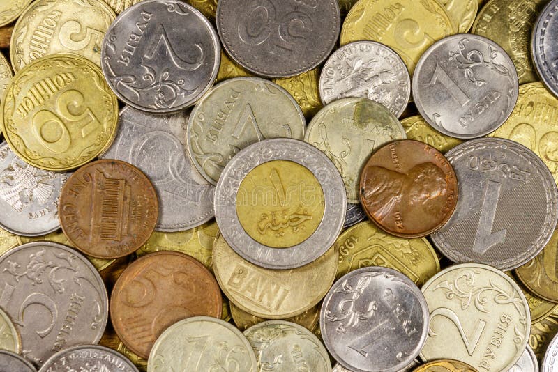 Background of Various Coins from Different Countries Stock Photo ...