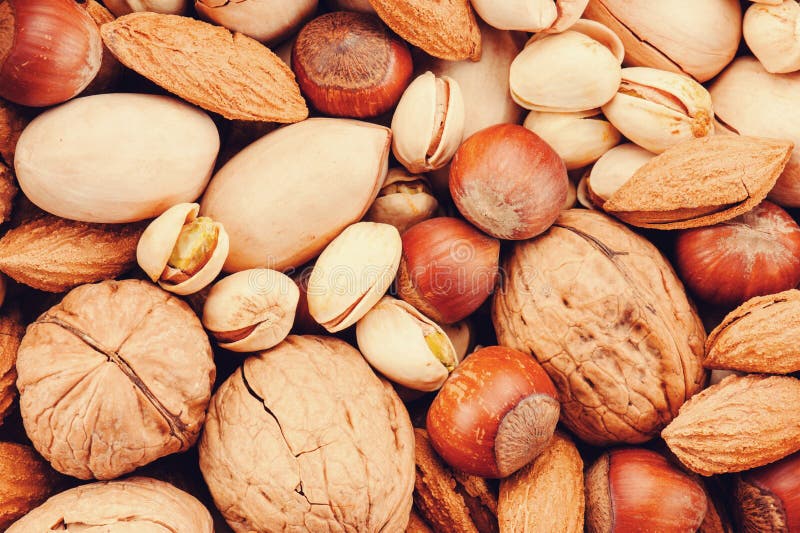 Background of Various Nuts in Shell Stock Photo - Image of food, diet ...