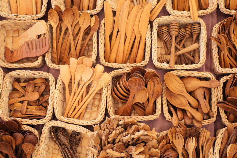 Background of Various Wooden Kitchen Utensils Stock Photo - Image of ...